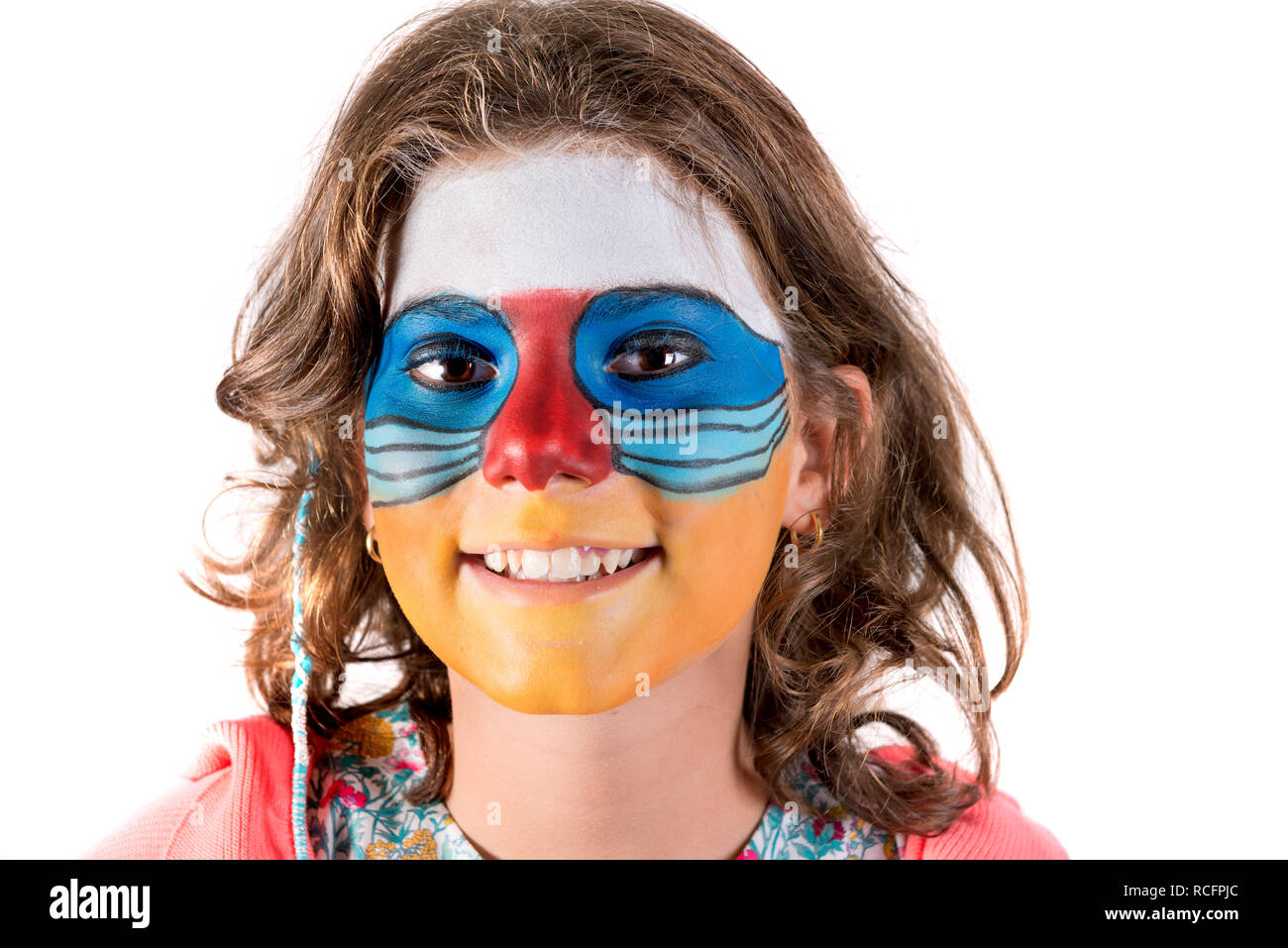 Girl with animal face-paint isolated in white Stock Photo - Alamy