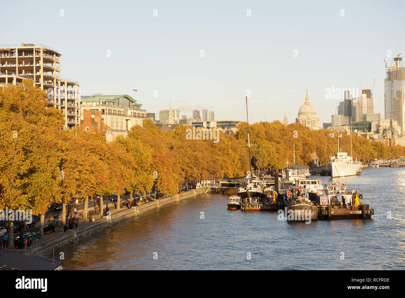 Boats and Trees by the River Thames in London Stock Photo - Alamy