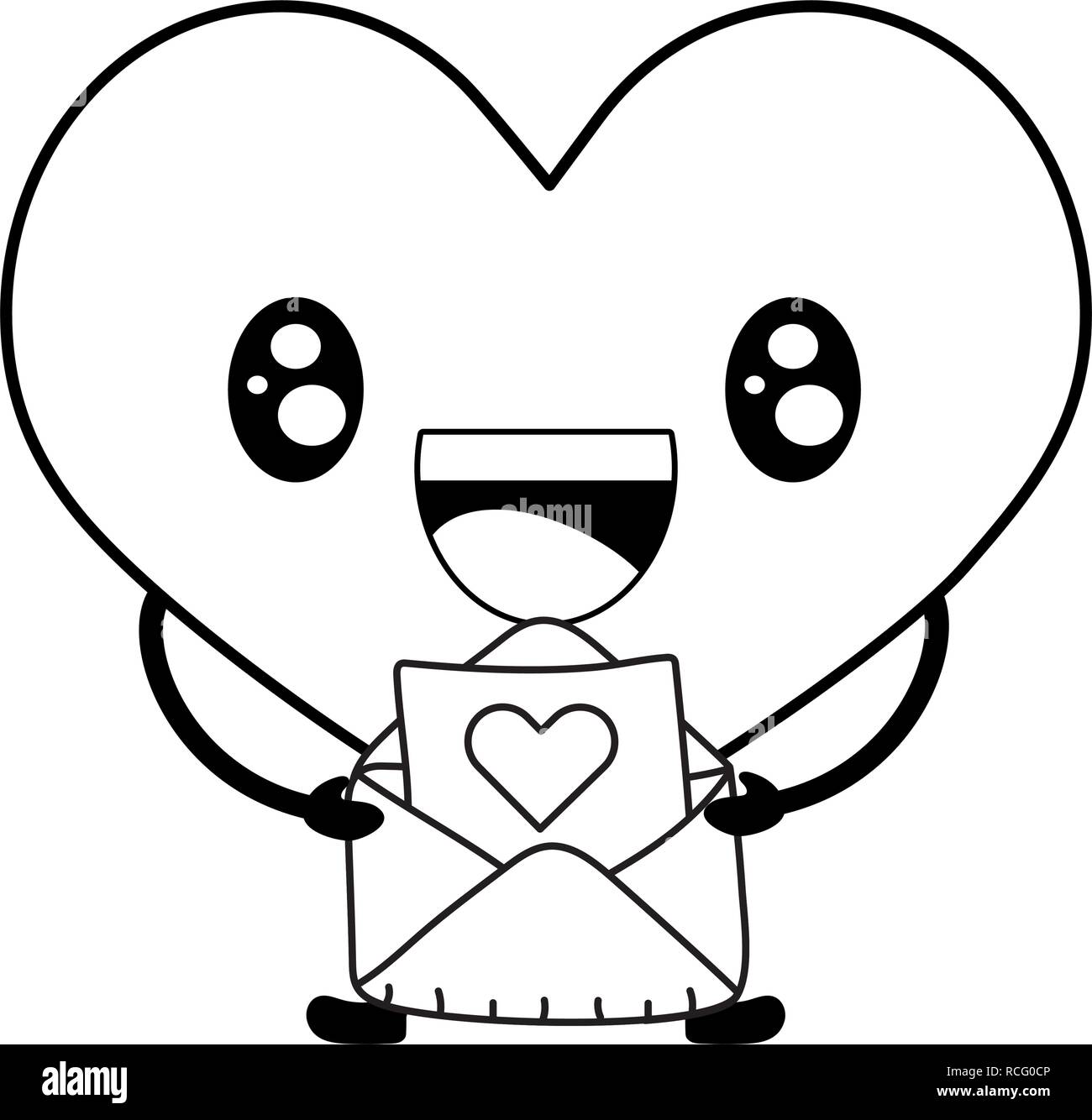 Cartoon envelope valentine heart Black and White Stock Photos & Images ...
