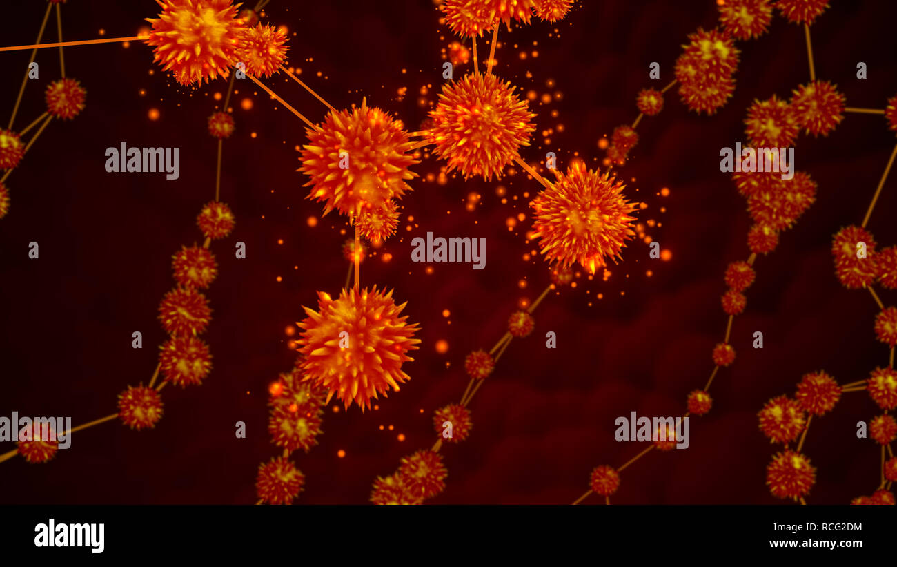 Volumetric 3d illustration of round and thorny orange plexus bundles ...