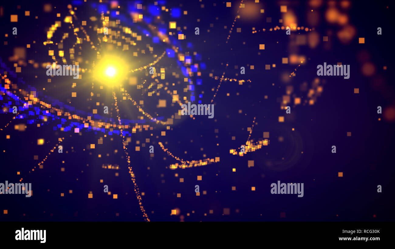 Cyberspace 3d illustration of a sphere with many yellow and blue ...
