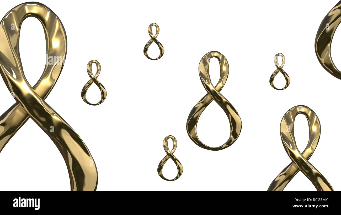 8 March symbol. Figure of eight made of cast gold platinum or silver ...