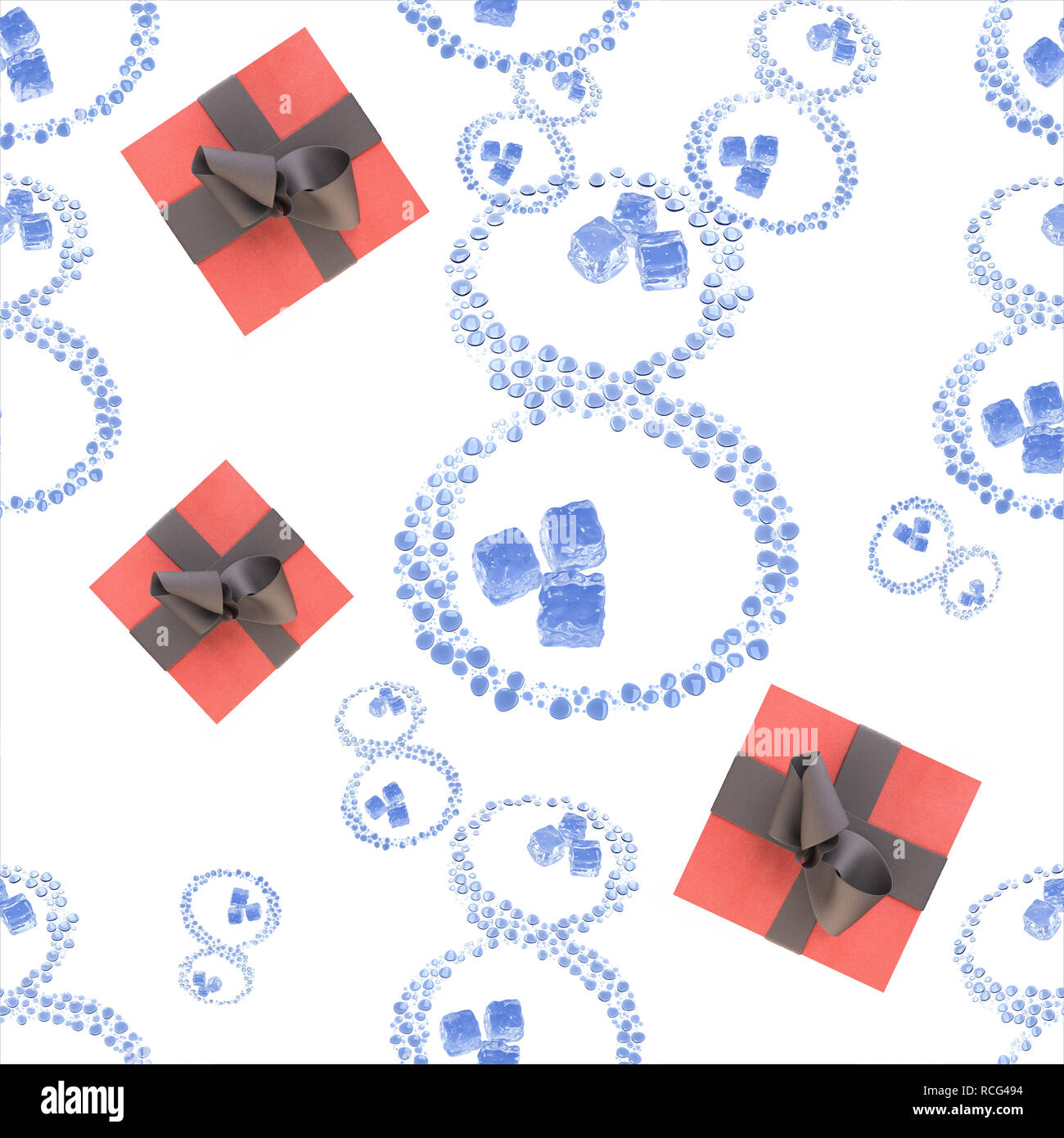 8 numbers made of water drops and ice, gift boxes and cast gold ...