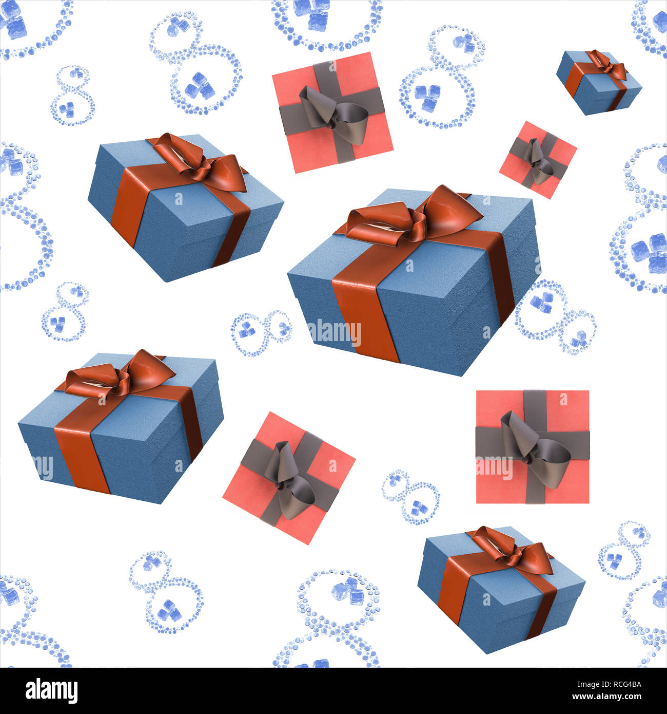 8 numbers made of water drops and ice, gift boxes and cast gold ...