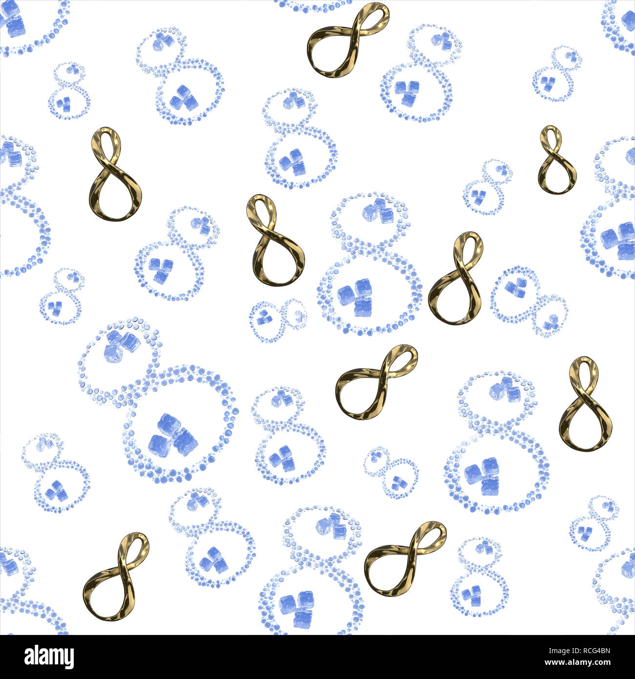 8 numbers made of water drops and ice boxes and cast gold isolated on ...