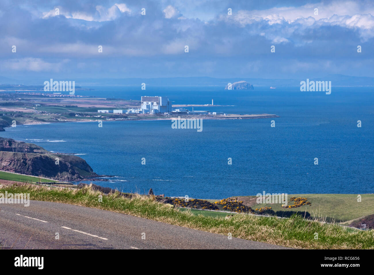 Looking north up East Lothian coast towards Dunbar, Bass Rock, Torness ...