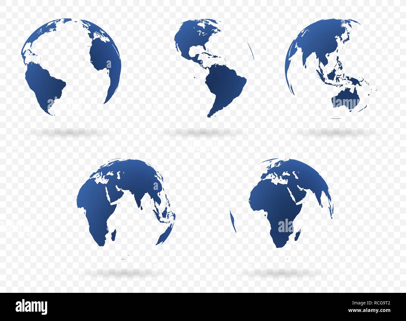 Set of Earth globe icon in different views. Highly detailed images of ...