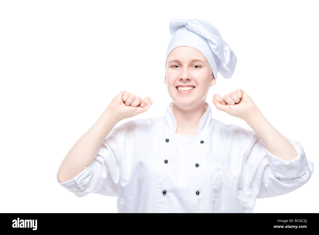 successful chef in suit rejoices in victory, emotional portrait on ...