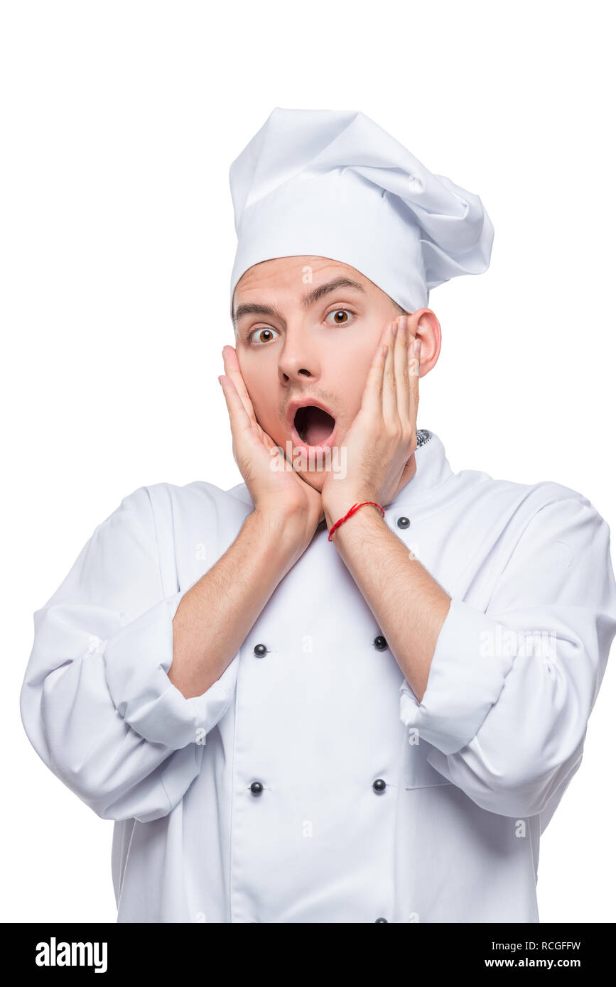 shocked chef, emotional male portrait on white background Stock Photo ...