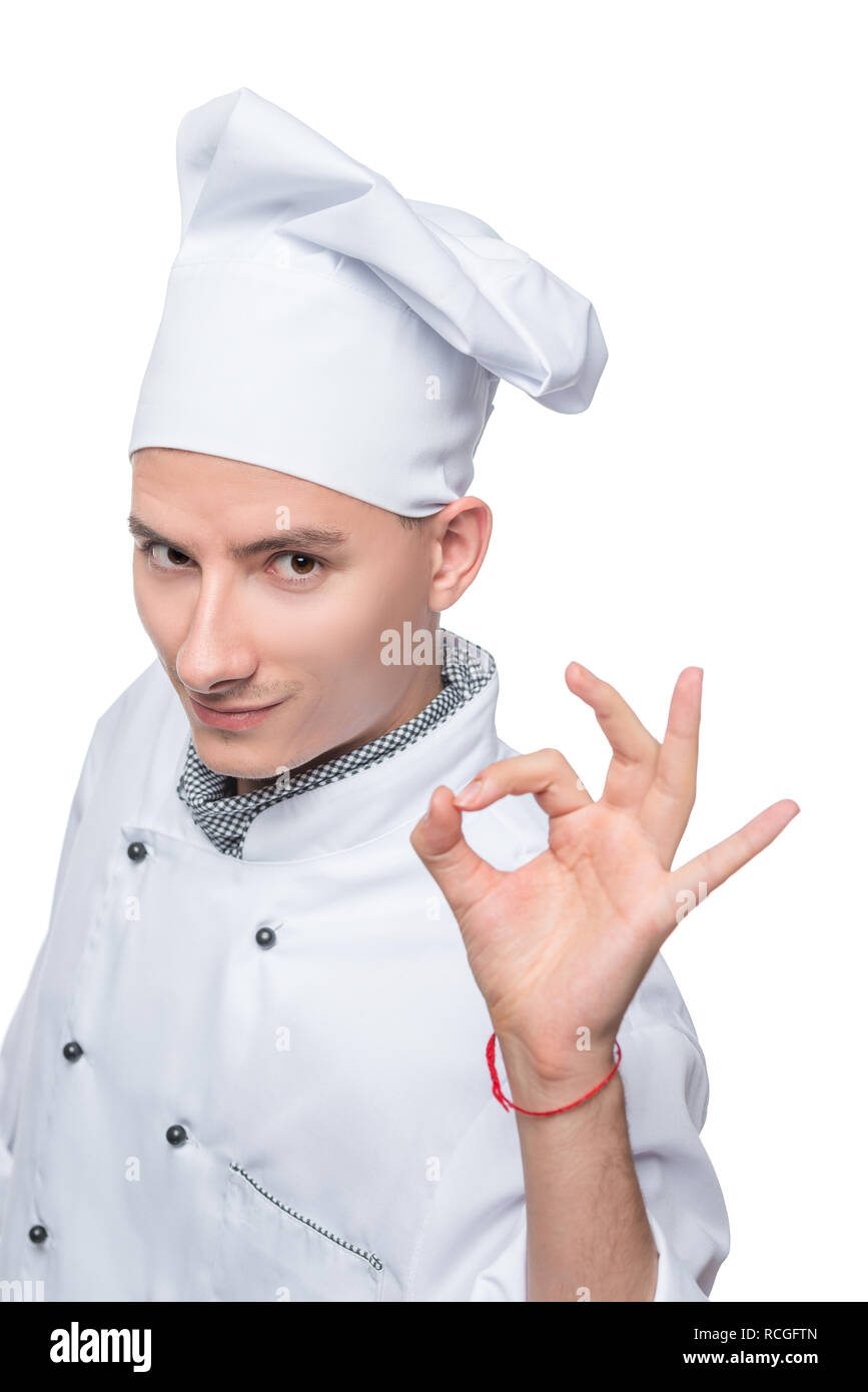 cook hand gesture on white background, vertical isolated portrait Stock ...