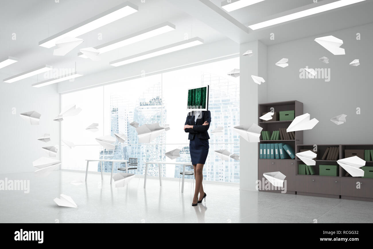 Business woman with monitor instead of head Stock Photo - Alamy
