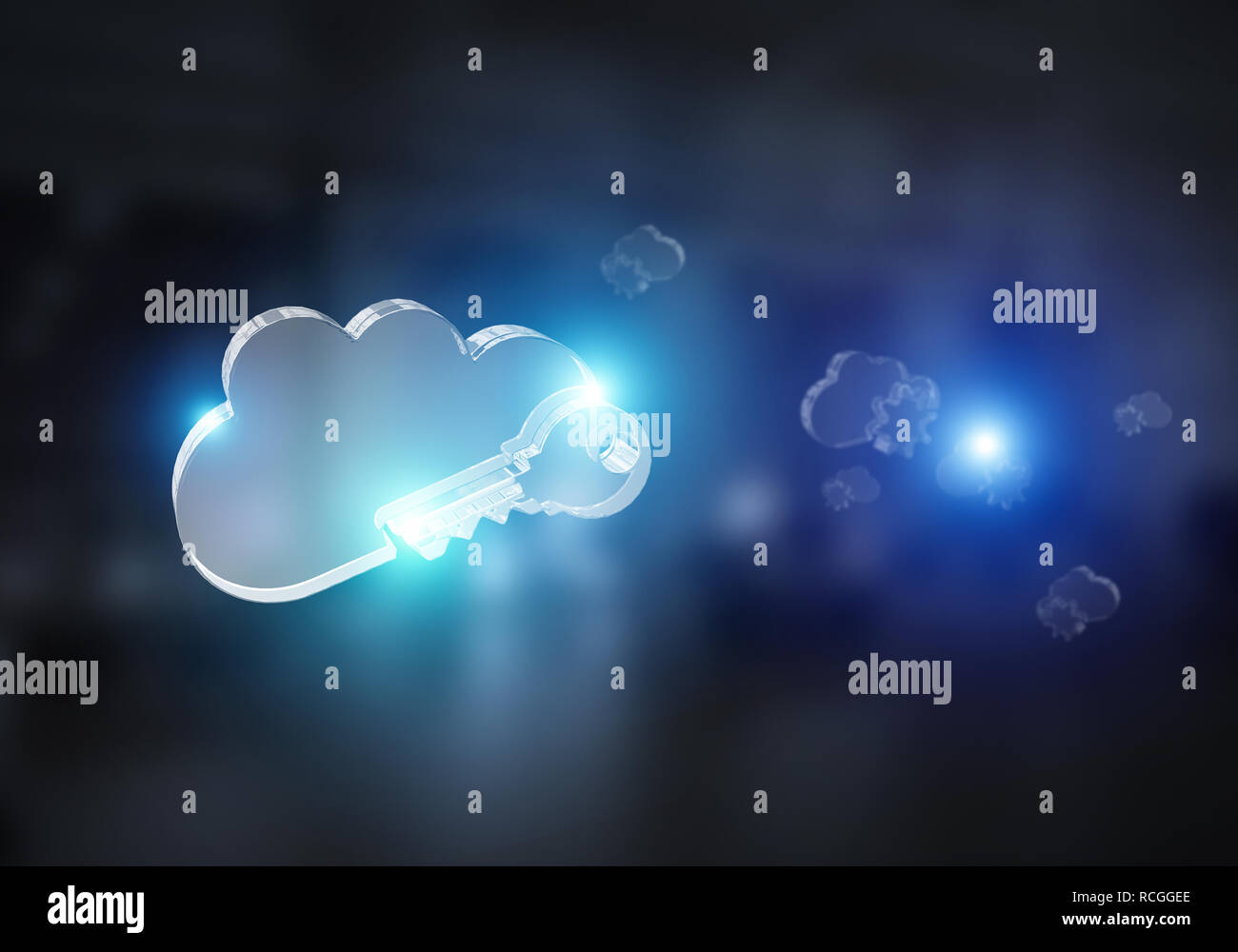 Wireless connection and cloud computing presented by blank cloud icon ...
