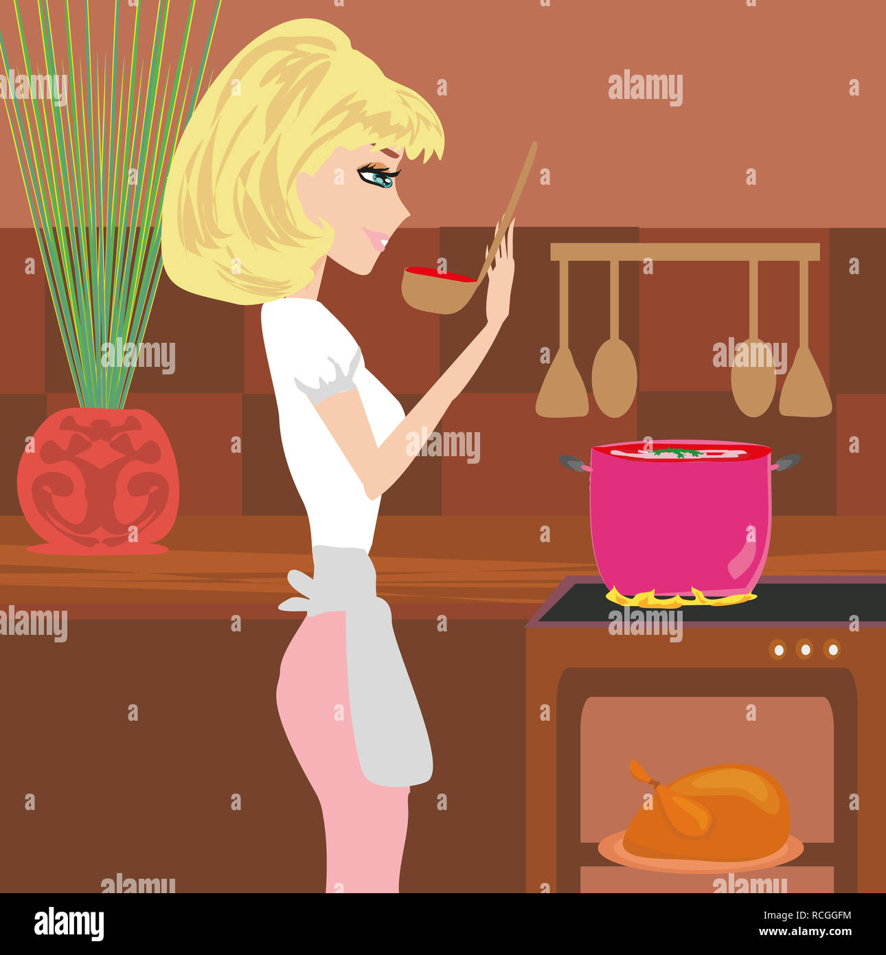 Beautiful lady cooking soup hi-res stock photography and images - Alamy