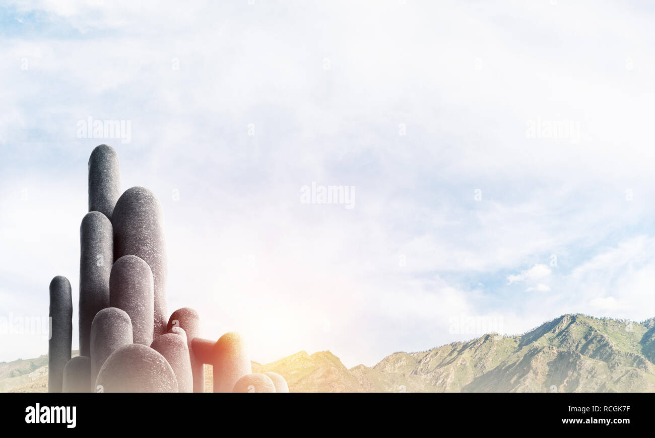 Multiple stone columns with breathtaking landscape Stock Photo - Alamy