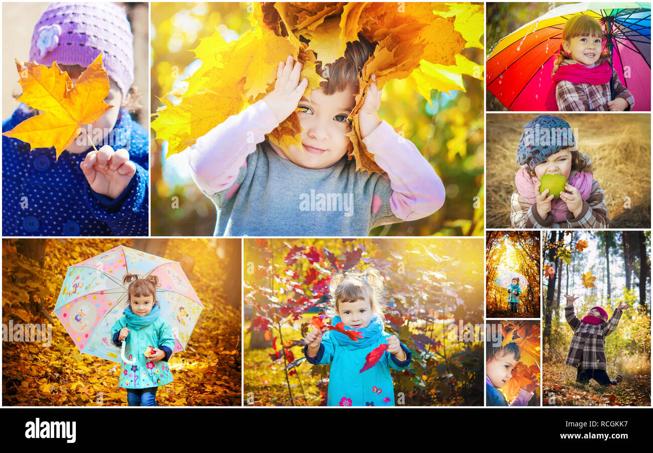 Collage of children and autumn. Selective focus Stock Photo - Alamy