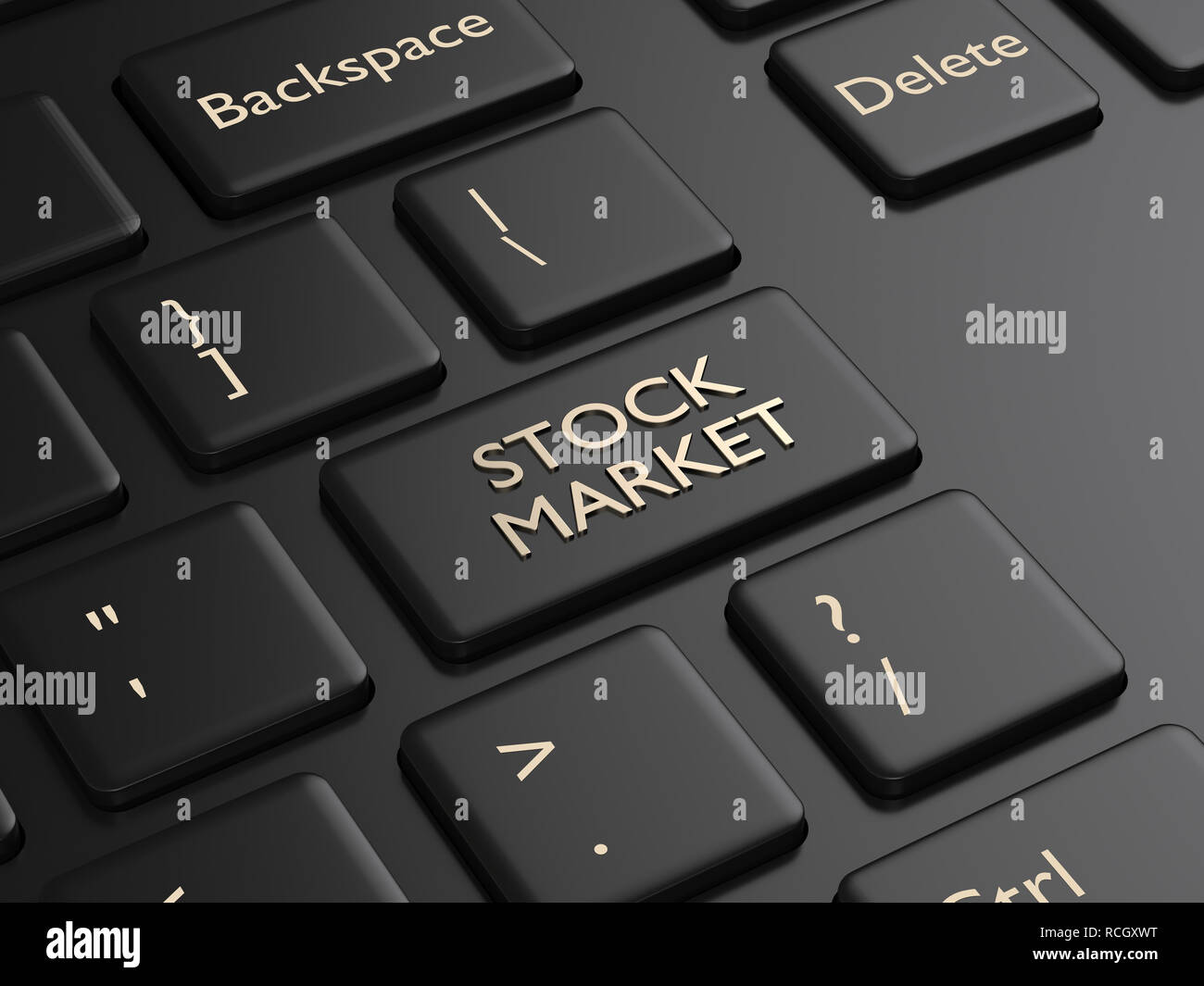 3d render of computer keyboard with stock market button Stock Photo - Alamy