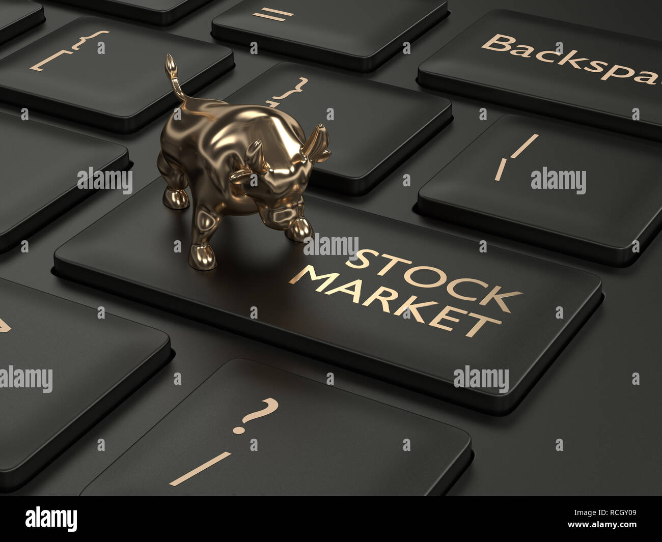 3d render of computer keyboard with stock market button and bull Stock ...
