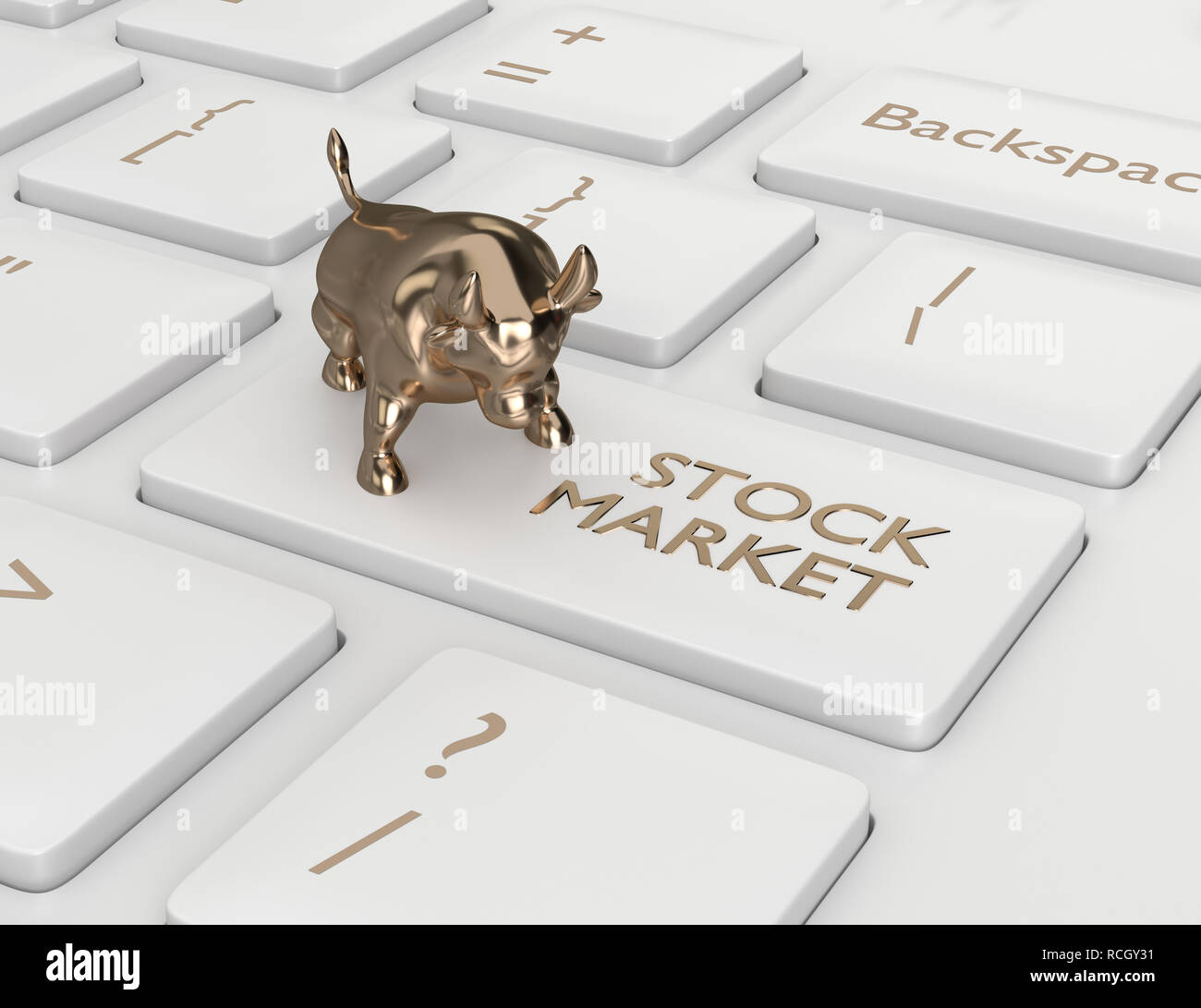 3d render of computer keyboard with stock market button and bull Stock ...