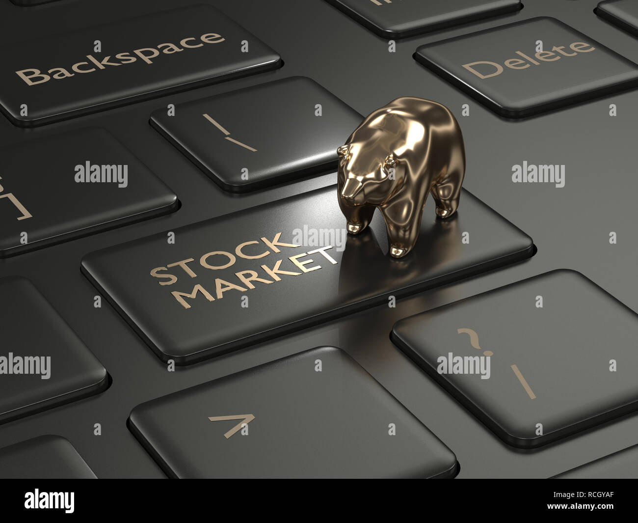 3d render of computer keyboard with stock market button and bear Stock ...
