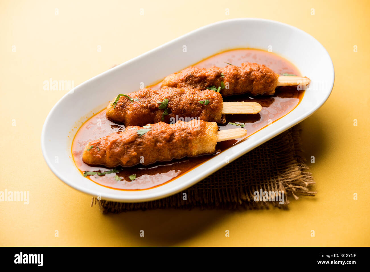 Soya Chaap Curry served in a bowl. Healthy recipe popular in India and ...