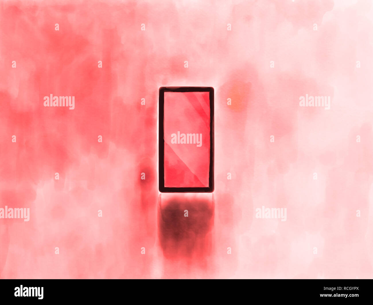 Red smart phone with isolated red tone background.Art design mobile ...