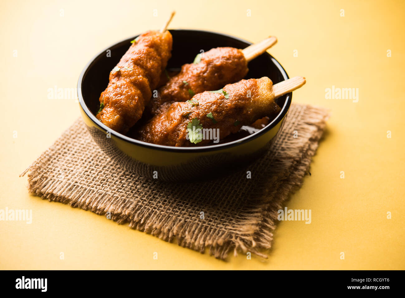 Soya Chaap Curry served in a bowl. Healthy recipe popular in India and ...