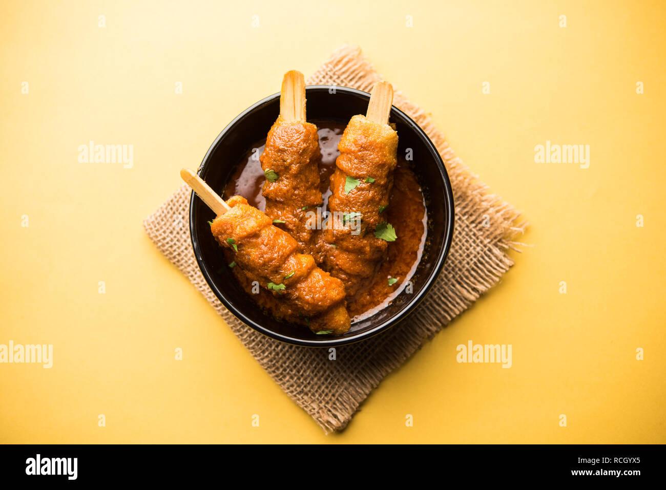 Soya Chaap Curry served in a bowl. Healthy recipe popular in India and ...