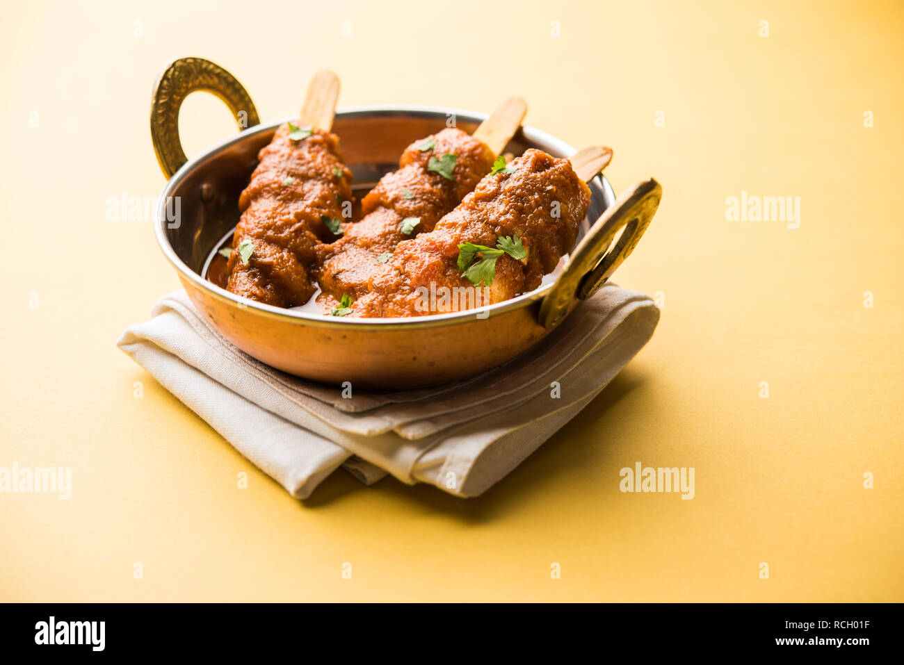 Soya Chaap Curry served in a bowl. Healthy recipe popular in India and ...