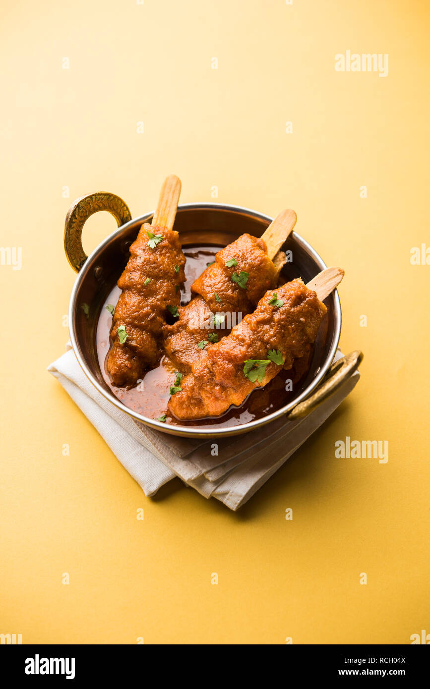 Soya Chaap Curry served in a bowl. Healthy recipe popular in India and ...