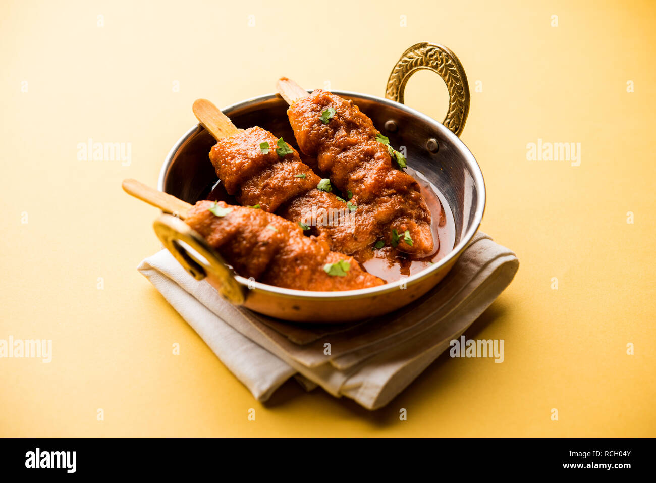 Soya Chaap Curry served in a bowl. Healthy recipe popular in India and ...