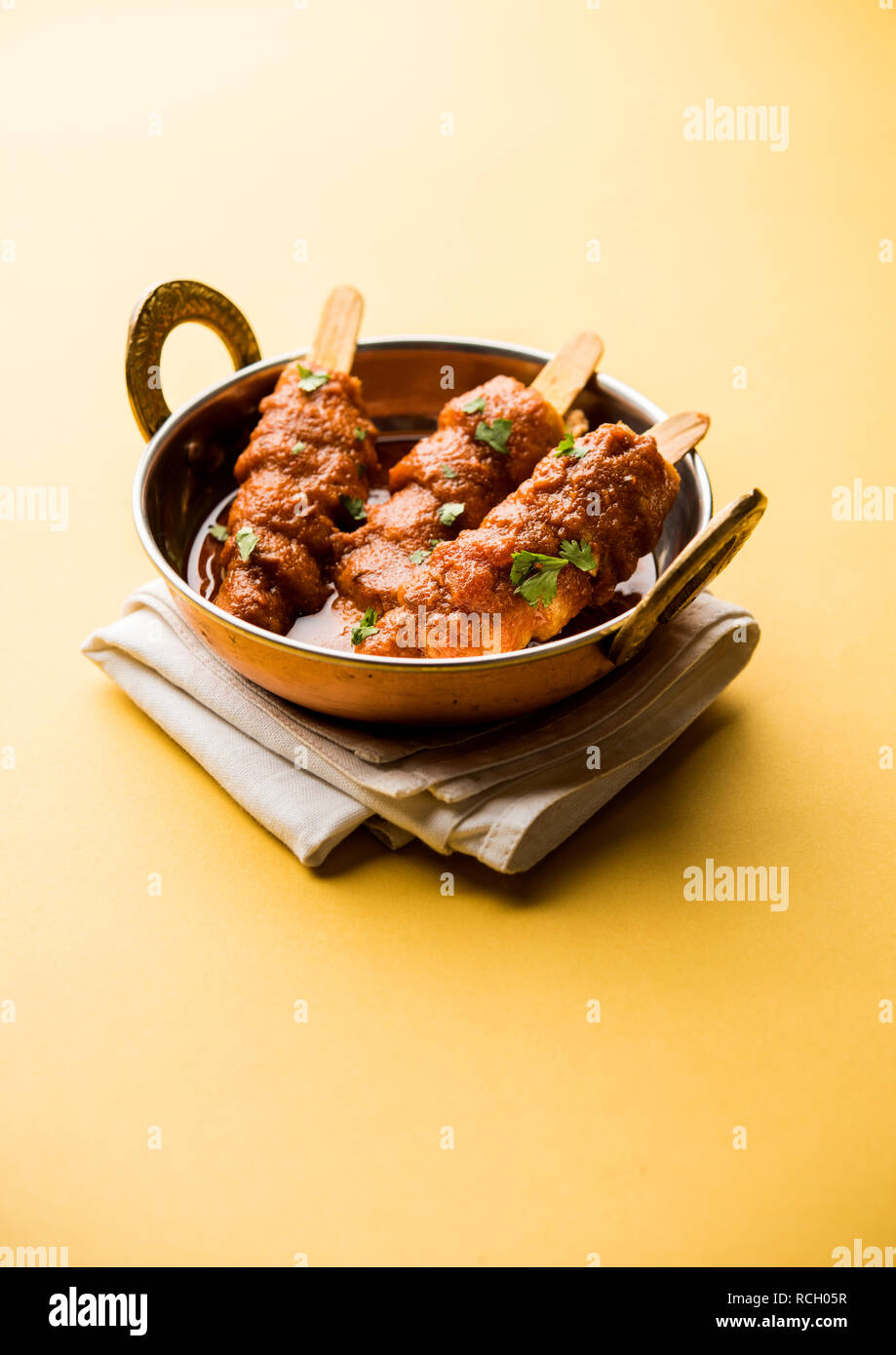 Soya Chaap Curry served in a bowl. Healthy recipe popular in India and ...