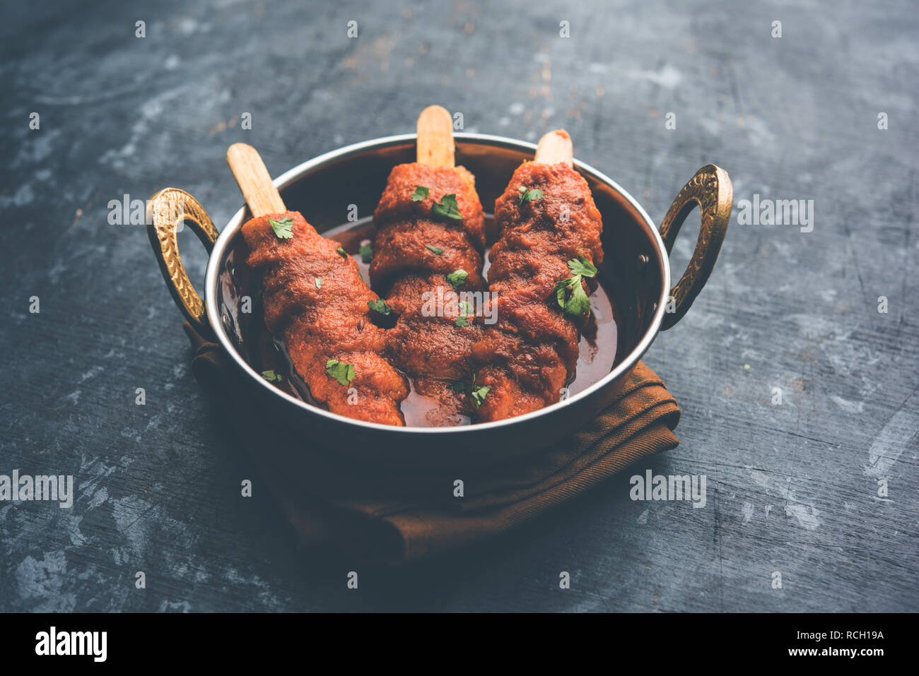 Soya Chaap Curry served in a bowl. Healthy recipe popular in India and ...