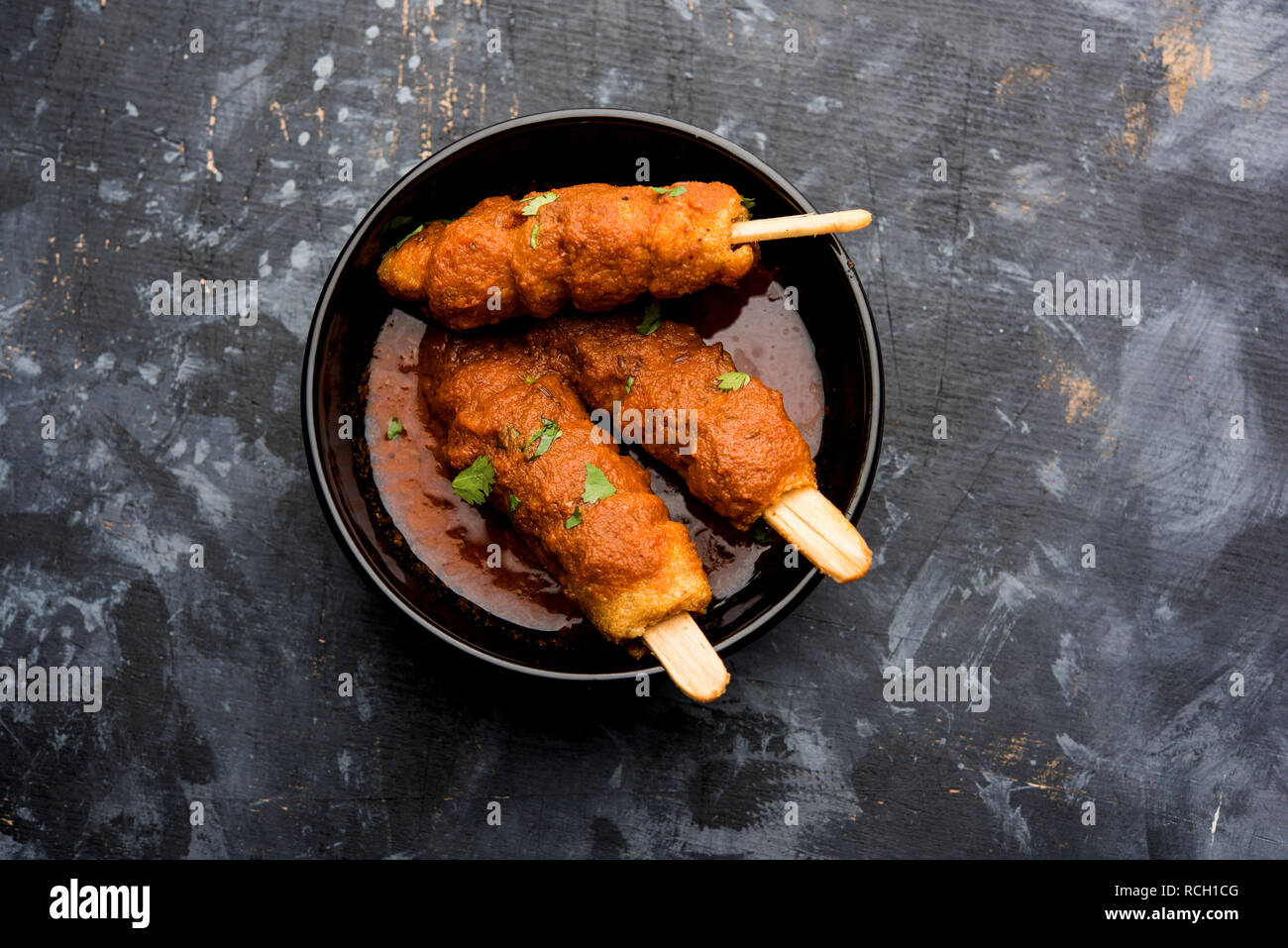Soya Chaap Curry served in a bowl. Healthy recipe popular in India and ...
