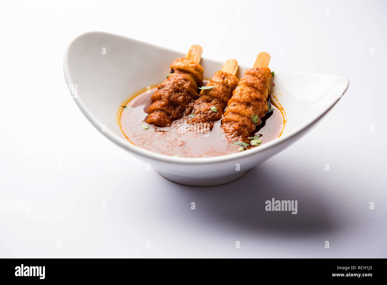 Soya Chaap Curry served in a bowl. Healthy recipe popular in India and ...