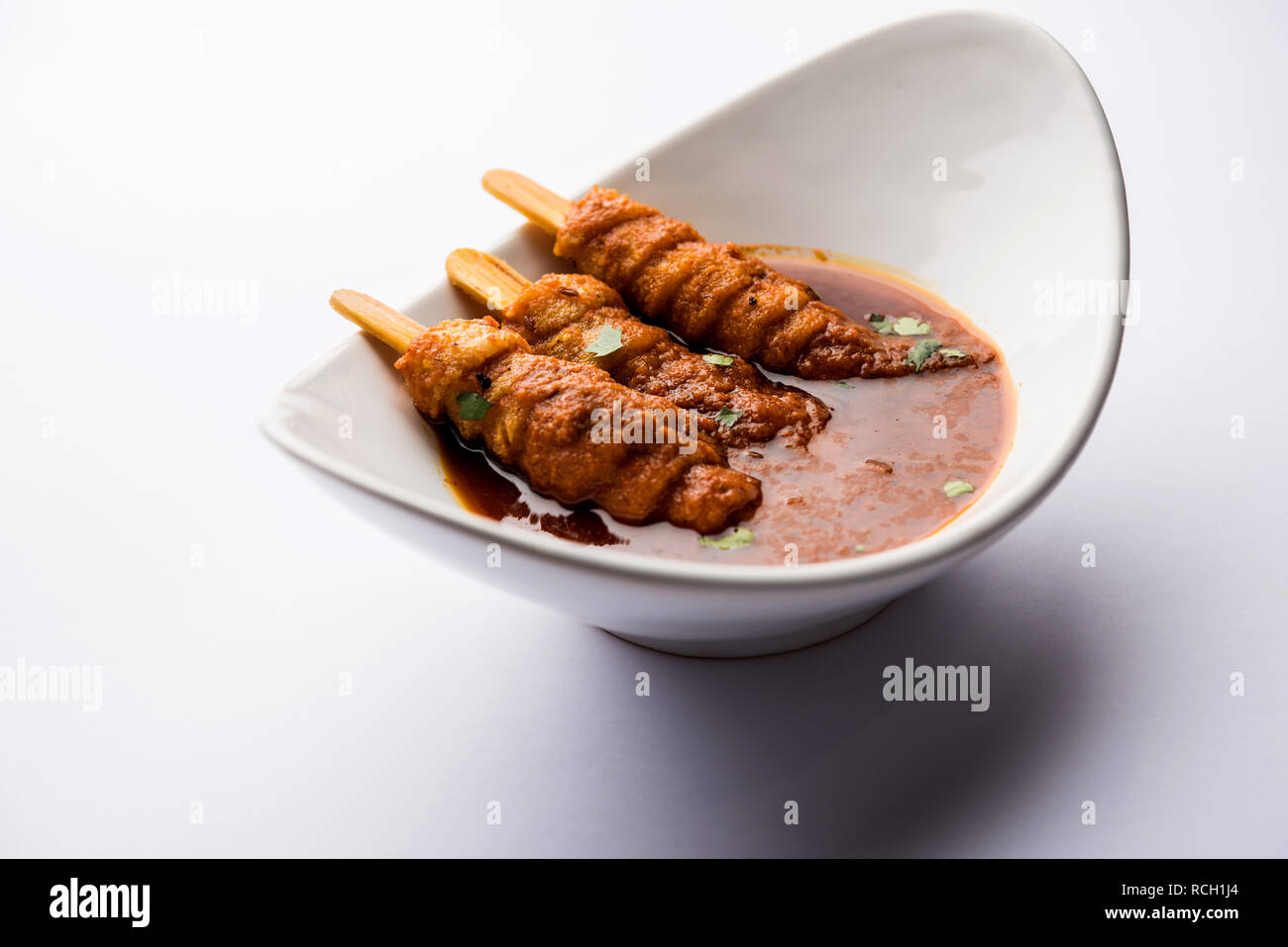 Soya Chaap Curry served in a bowl. Healthy recipe popular in India and ...
