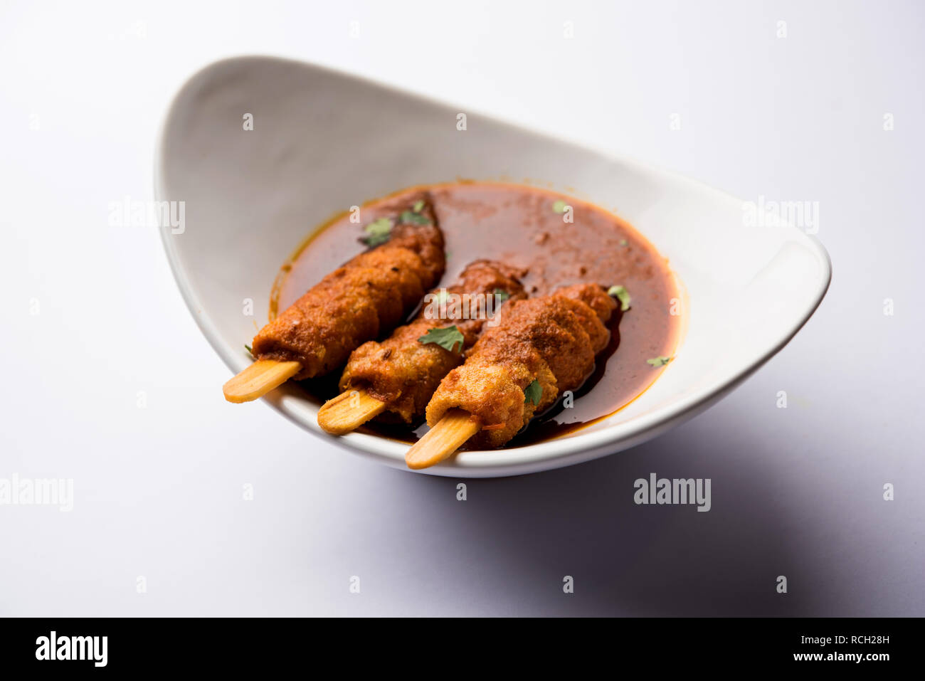 Soya Chaap Curry served in a bowl. Healthy recipe popular in India and ...