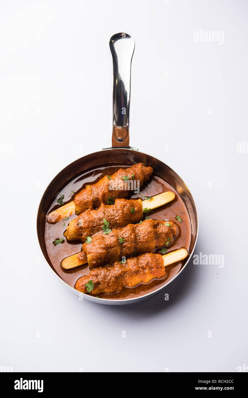 Soya Chaap Curry served in a bowl. Healthy recipe popular in India and ...