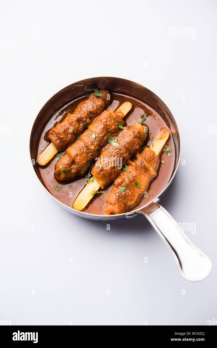 Soya Chaap Curry served in a bowl. Healthy recipe popular in India and ...