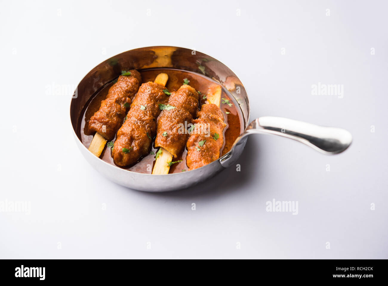 Soya Chaap Curry served in a bowl. Healthy recipe popular in India and ...