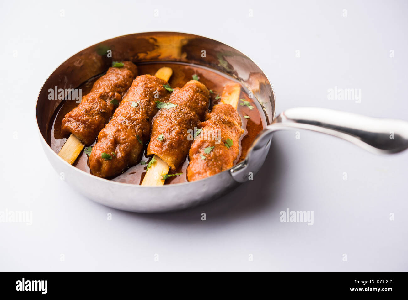 Soya Chaap Curry served in a bowl. Healthy recipe popular in India and ...