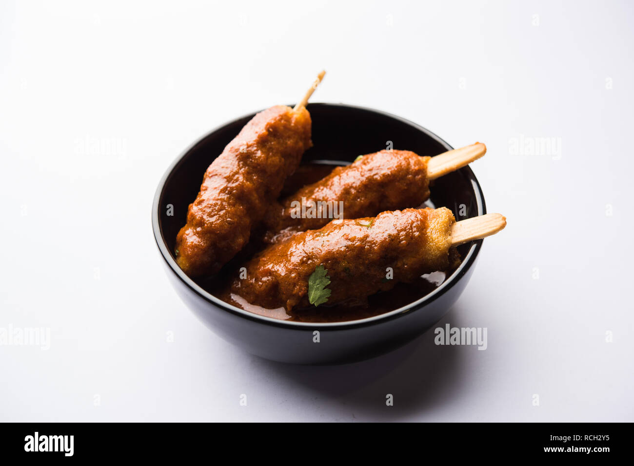 Soya Chaap Curry served in a bowl. Healthy recipe popular in India and ...
