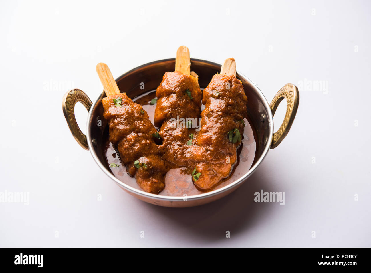 Soya Chaap Curry served in a bowl. Healthy recipe popular in India and ...