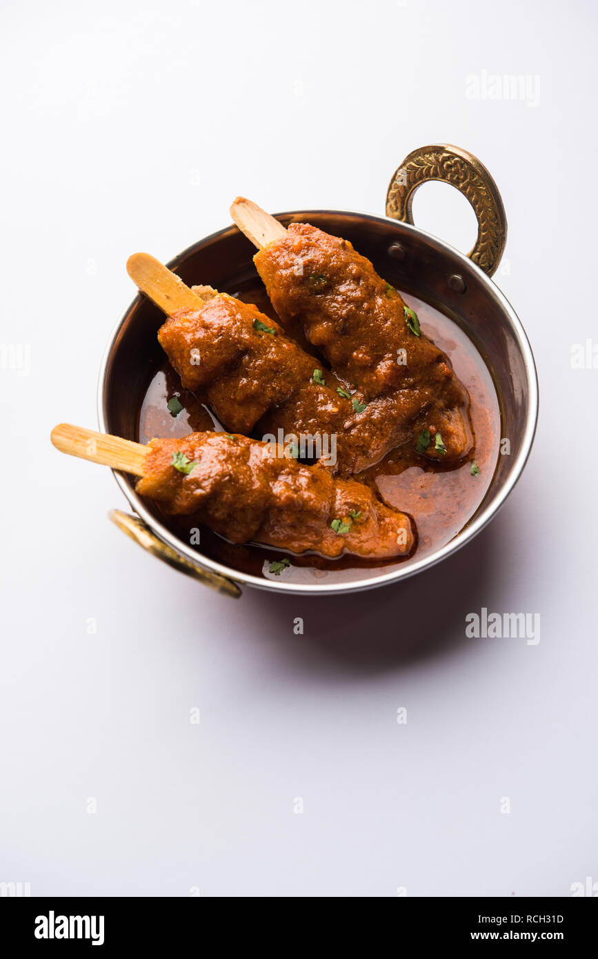 Soya Chaap Curry served in a bowl. Healthy recipe popular in India and ...