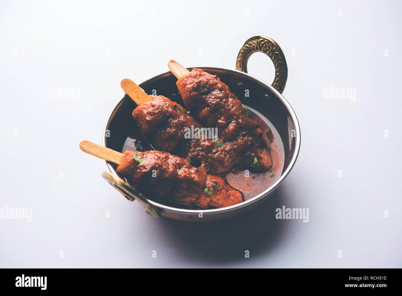 Soya Chaap Curry served in a bowl. Healthy recipe popular in India and ...