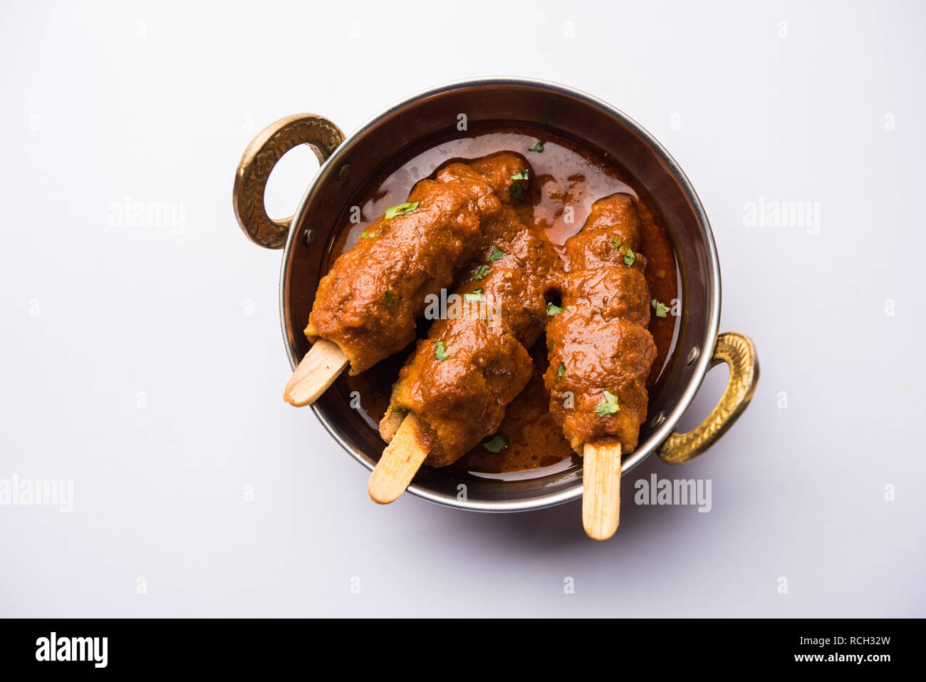 Soya Chaap Curry served in a bowl. Healthy recipe popular in India and ...