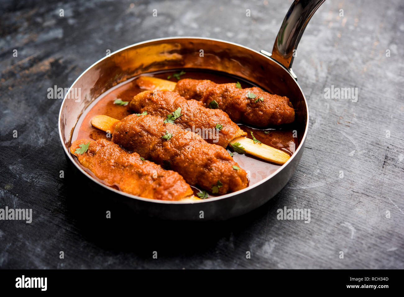 Soya Chaap Curry served in a bowl. Healthy recipe popular in India and ...