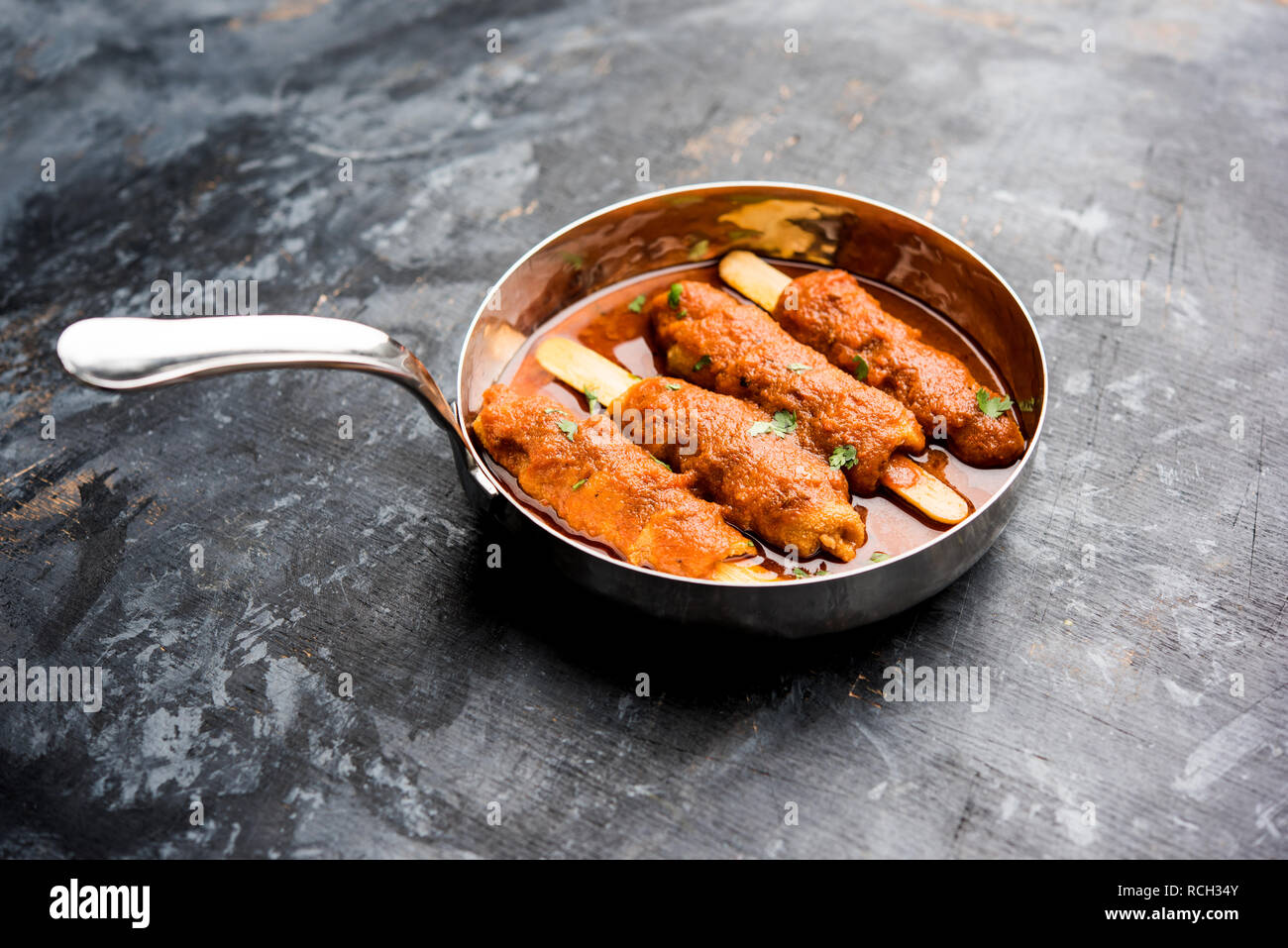 Soya Chaap Curry served in a bowl. Healthy recipe popular in India and ...