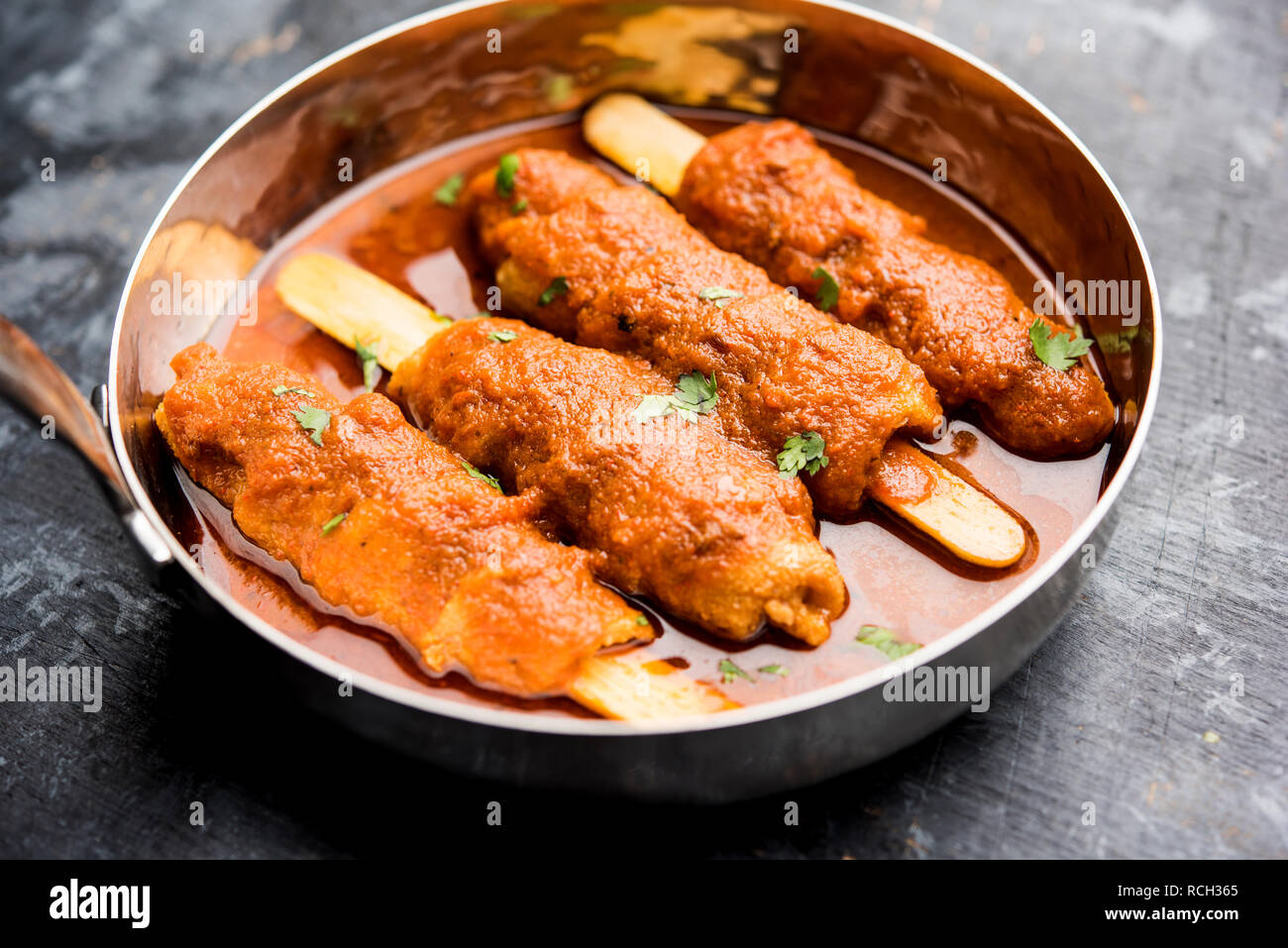 Soya Chaap Curry served in a bowl. Healthy recipe popular in India and ...