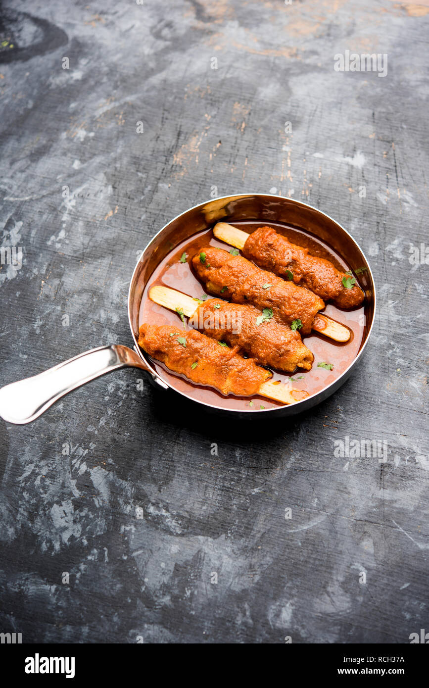 Soya Chaap Curry served in a bowl. Healthy recipe popular in India and ...