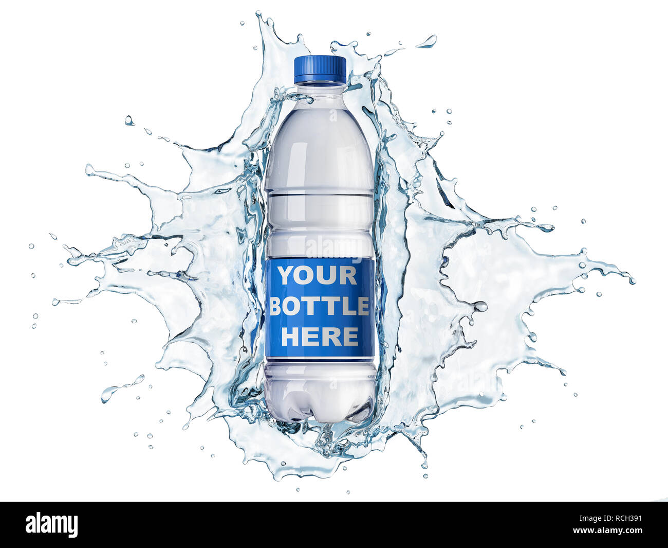 Splash of clear water with pet water bottle in the middle. isolated on ...